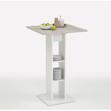 Table de Bar Design "Sanary" 109cm Blanc & Chêne