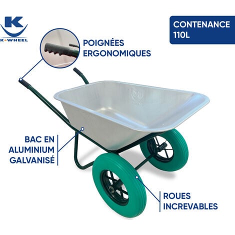 KELI - Brouette 2 Roues Increvables, 110L, Chariot de Transport ...
