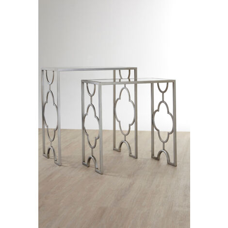 Premier Housewares Merlin Silver Leaf Side Tables Ä‚Ë Ă˘â€šÂĂ˘â‚Ĺ› Set of 2