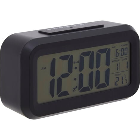 Premier Housewares Black LCD Digital Clock Small Desk Clock / Alarm ...