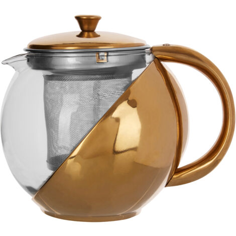Interiors By Premier Durable Gold Finish Glass 600Ml Teapot With ...
