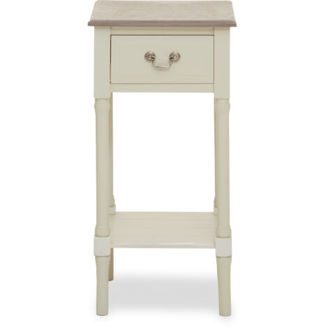 Interiors by Premier Ivory Side Table with Drawer, Slim Night Stand End Table with Bottom Shelf ...