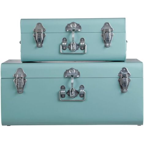 Interiors by Premier Green Metal Storage Trunk Set, Set of 2 Metal ...