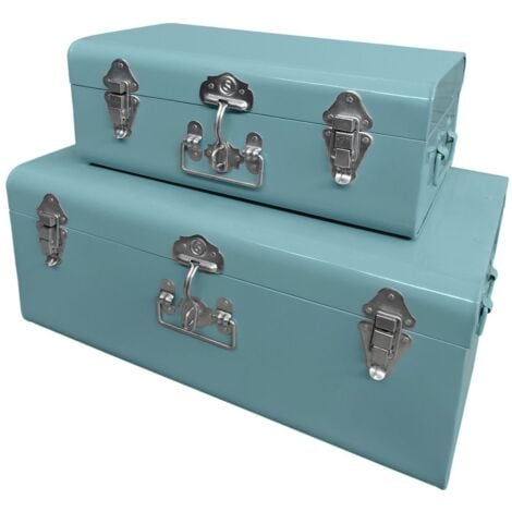 Interiors by Premier Green Metal Storage Trunk Set, Set of 2 Metal ...