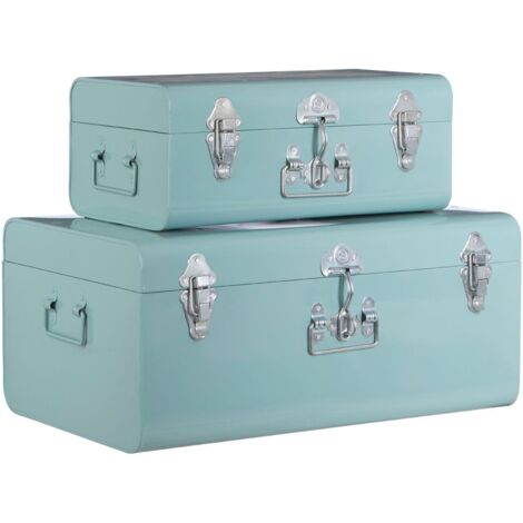 Interiors by Premier Green Metal Storage Trunk Set, Set of 2 Metal ...
