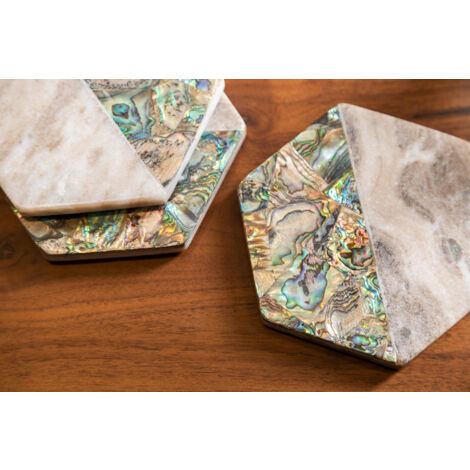 Premier Housewares Set of 4 Beige Marble / Paua Shell Coasters