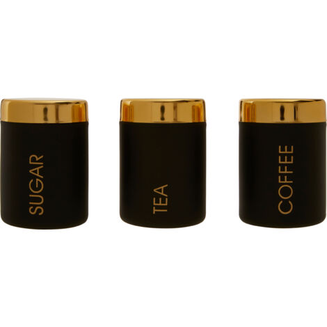 Premier Housewares Liberty Set of 3 Black / Gold Canisters