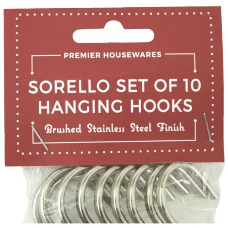 Premier Housewares Sorello Brushed Steel Hooks - Set of 10