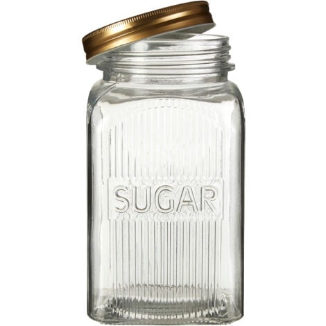 Premier Housewares Embossed Glass Jars with Gold Finish Lids