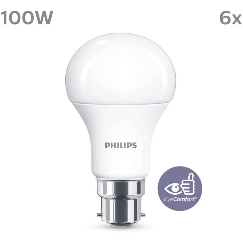 Philips ampoule LED Standard B22 100W Blanc Chaud Dépolie, Lot de 6