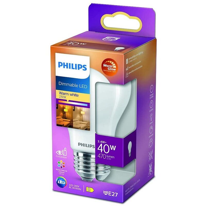Philips ampoule LED Standard E27 40W Blanc Chaud Dépolie Verre Compatible Variateur, verre