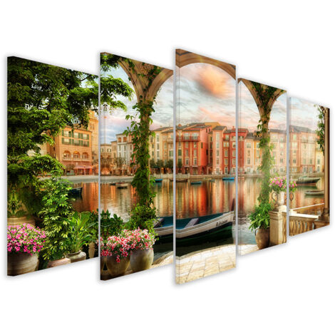 Tableau 5 parties paysage de venise illustré - 150x80 cm