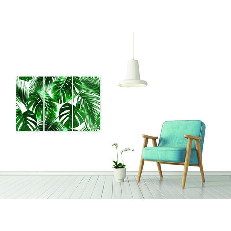 Tableau tryptique, Tableau tropical feuille, 90x60cm