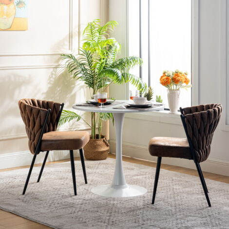 Chaise de salle a manger moderne en daim marron lot de 2 fauteuils ...