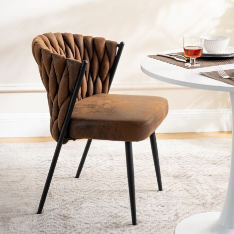 Chaise de salle a manger moderne en daim marron lot de 2 fauteuils ...