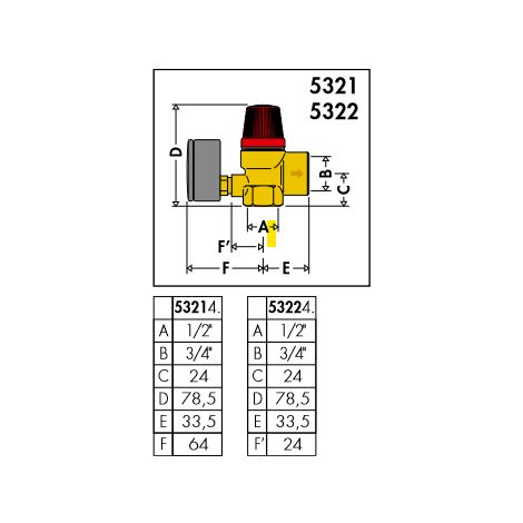 Membran-Sicherheitsventile 1/2", für Heizung, mit Manometer-Anschluss 1/2" x 3/4" 3 bar