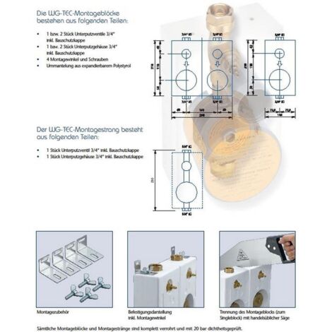 Montageblock-Mono Koax 2" Rotguss für Wasserzähler mit Standard - Ventil