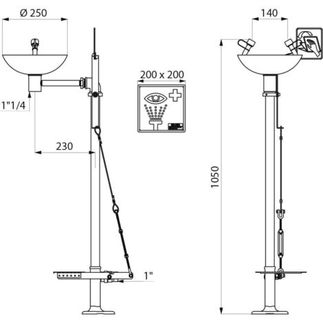 Delabie Sicherheits-Augendusche auf Säule mit Auffangschale