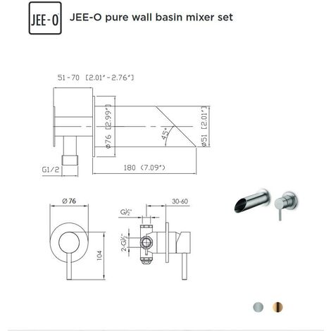 Wand Waschtischarmatur Set pure Matt-Gold JEE-O