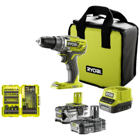 Pack RYOBI Perceuse-visseuse R18DD3-2415BS 18V One+ - 2 batteries 4,0 Ah - 1,5Ah - Chargeur - 38 ...