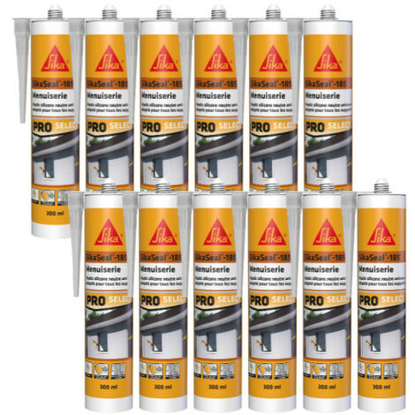 Lot de 12 mastics silicone SIKA Sikaseal-185 Menuiserie - Blanc PVC - 300ml