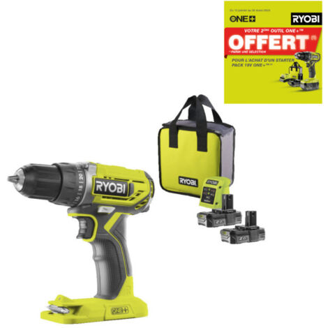 Perceuse Visseuse RYOBI - R18DD2-220S - 18V One Plus - 2 batteries 2,0Ah - 1 chargeur