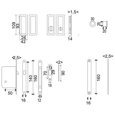 Kit cuvettes rectangles pour porte à galandage - Condamnation - Inox