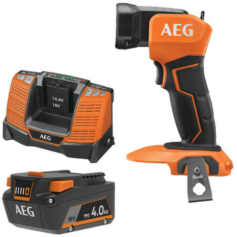 Pack AEG 18V - Lampe torche LED pivotante 340 lumens - Batterie 4.0 Ah ...