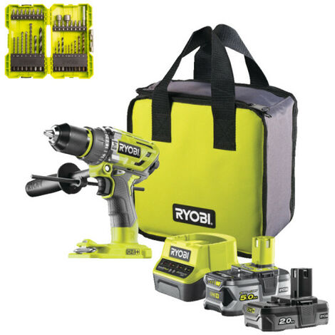 Pack RYOBI Perceuse-visseuse percussion R18PD7-252S Brushless - 2 batteries 5.0 - 2.0Ah ...