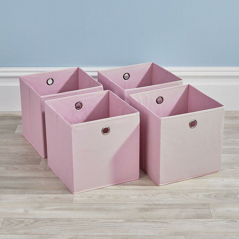 Pink Foldable Canvas Storage Folding Box Fabric Cube Cloth Bag 4 Piece Set
