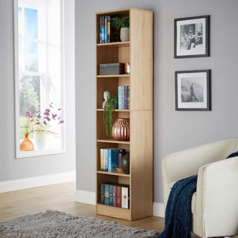 Narrow Oak Bookcase Display Shelf Compact Storage Unit Living Room ...