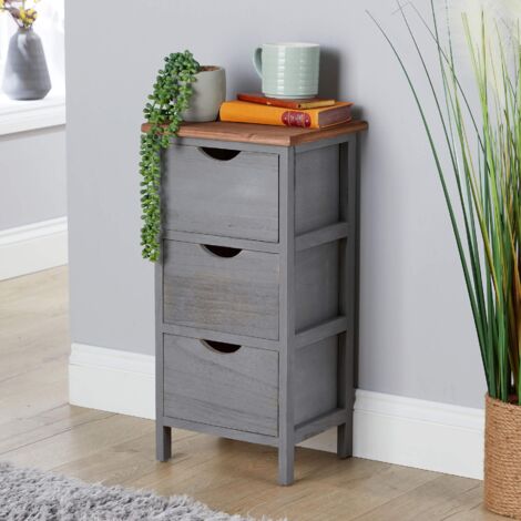 Chest 3 Drawers Grey Solid Wooden Storage Drawers Organiser Fully Assembled