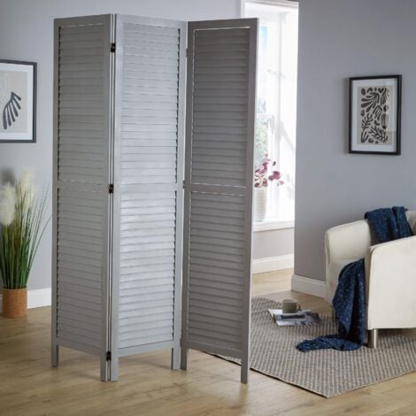 Wooden Room Divider Distressed Grey Slat Privacy Screen Bedroom Fully ...