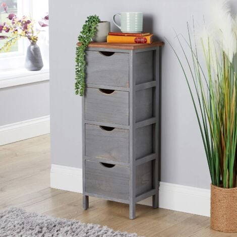 Chest 4 Drawers Grey Solid Wooden Storage Drawers Organiser Fully Assembled