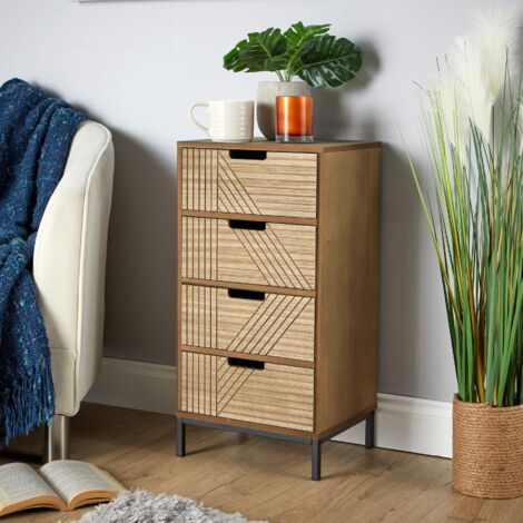 Solid Chest 4 Storage Drawers Geometric Design Bedroom Clothing ...