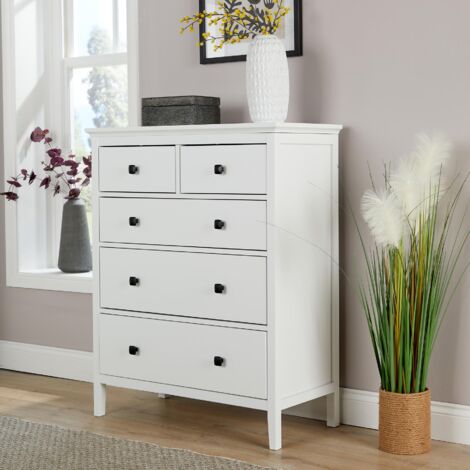 Chest 5 Drawers White Clothing Organiser MDF Bedroom Furniture Compact ...