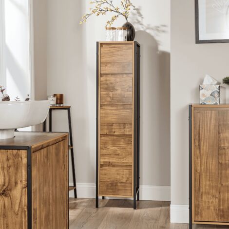 Locastra Bathroom Cabinet Storage Tall Floor Unit 5 Drawer Metal Frame ...