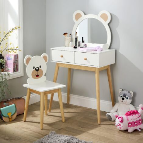 Ted Kids 2 Drawer Dressing Table Set With Built-In Mirror and Stool ...