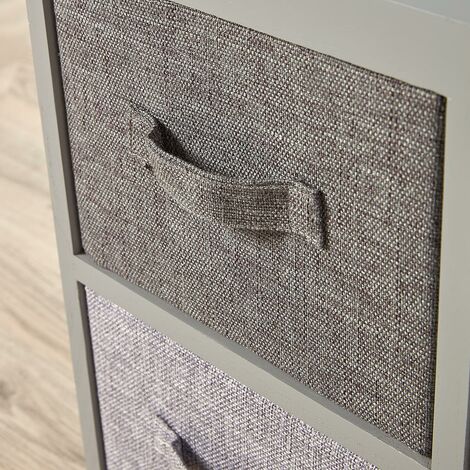 Wooden Storage Unit 4 Drawer Grey Fabric Basket Chest Organiser Fully ...