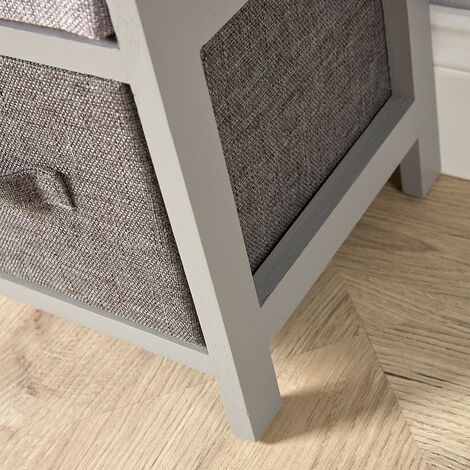 Wooden Storage Unit 4 Drawer Grey Fabric Basket Chest Organiser Fully ...