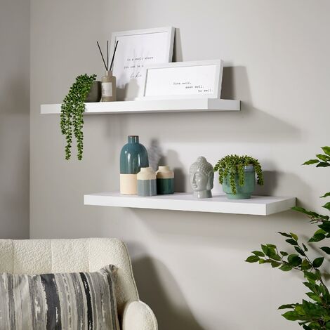 Pair Floating Wall Mounted Storage Shelf Wooden 80cm DVD Bookshelves ...