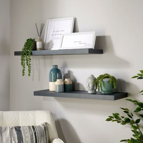 Pair Floating Wall Mounted Storage Shelf Wooden 80cm DVD Book Shelves ...