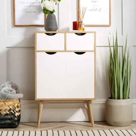 Sideboard Oak White Storage Cabinet 2 Door 2 Drawer Cupboard Solid Wood Legs