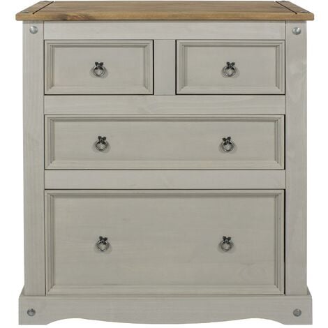 Grey Corona Pine Chest of 4 Drawers Two Tone Solid Mexican Wood 2+2 Drawers