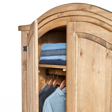 Corona Waxed Pine 2 Door Wardrobe with Hanging Rail