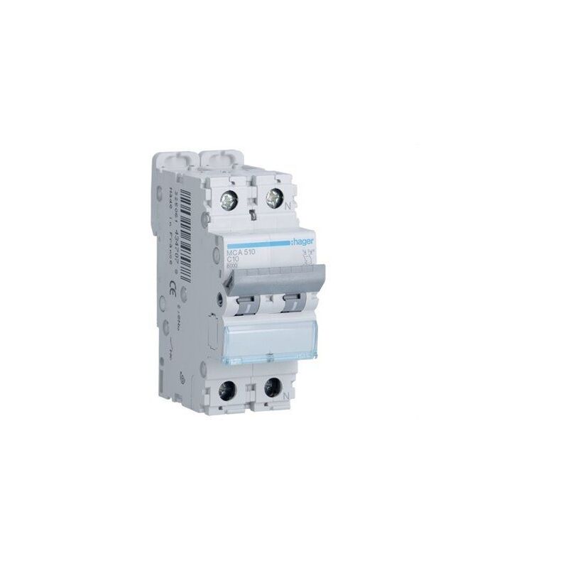 HAGER MCA510 Disjoncteur courbe M-C 6kA 1P+N 10A
