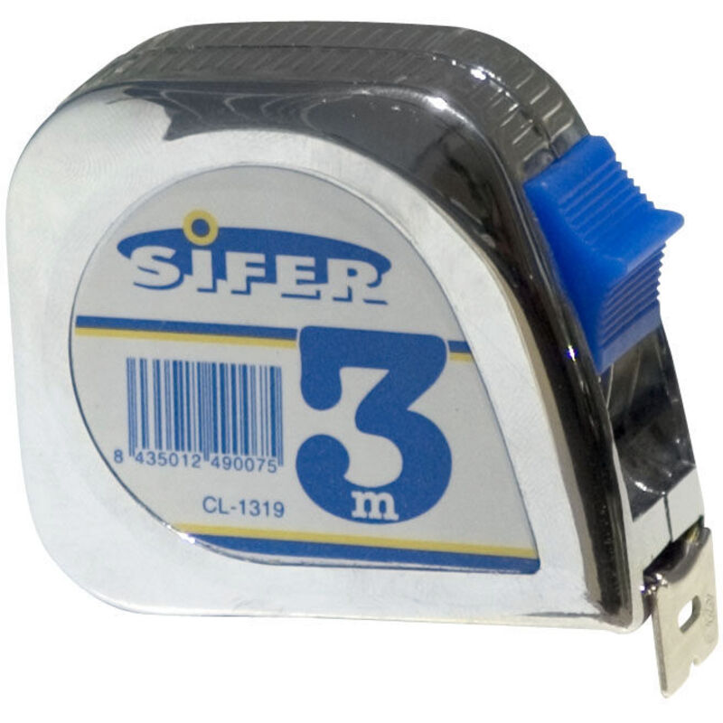 Mètre ruban chromé Sifer 3M 13 mm avec frein et clip