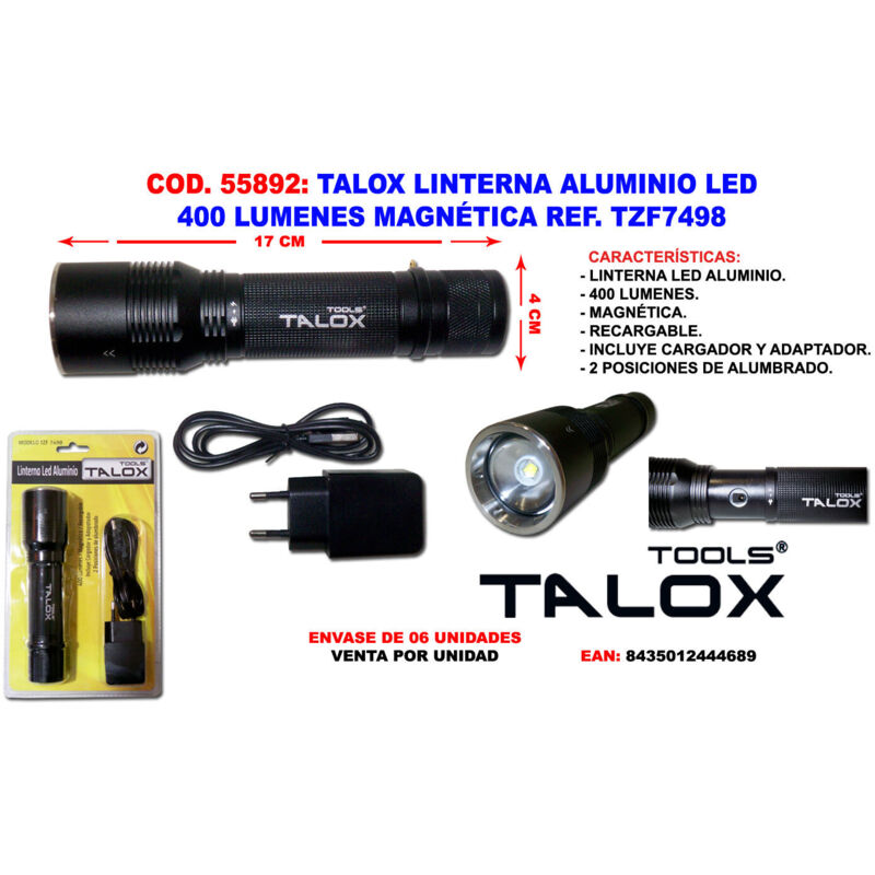 Lampe de poche LED rechargeable en aluminium TALOX 400 lumens magnétique