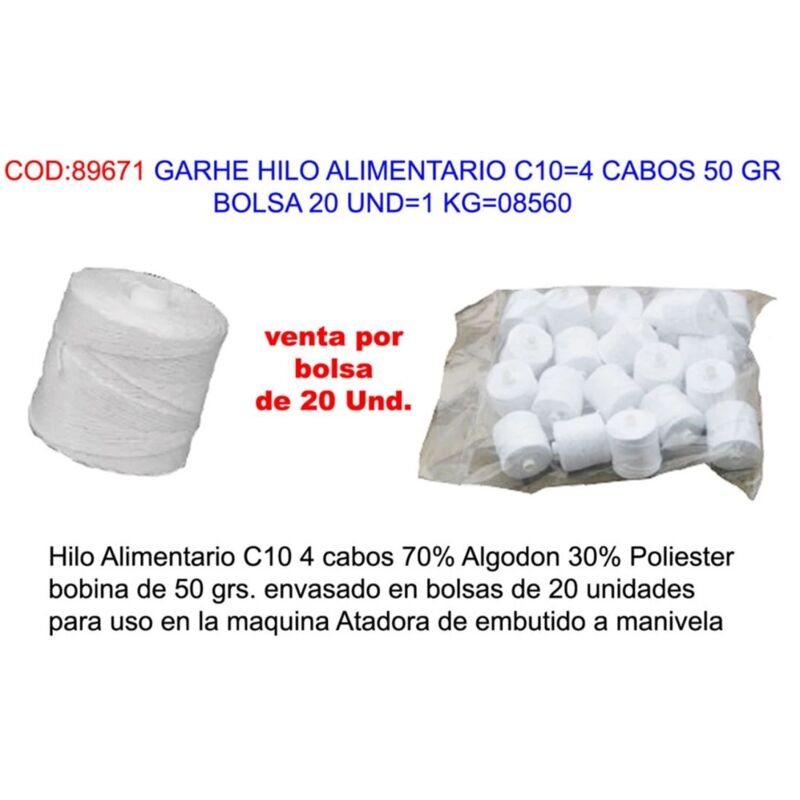 Garhe Fil Alimentaire C104 Cabos 50g Sac 20 Unités 1kg 08560