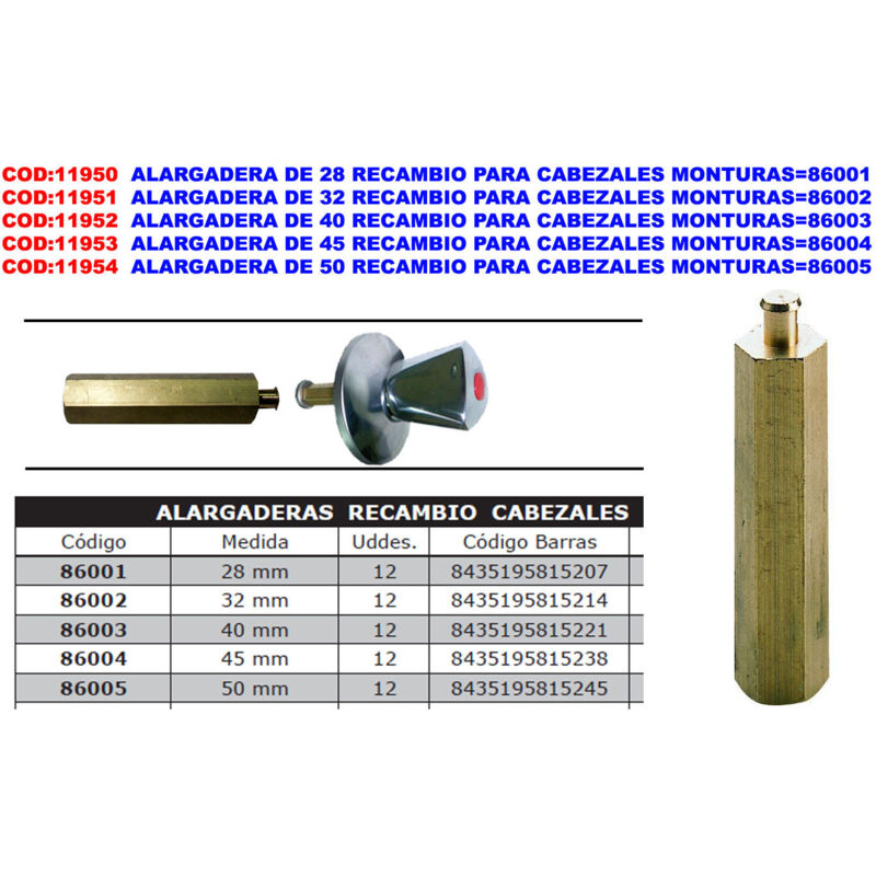 Rallonge de remplacement 50 pour têtes de montage 86005